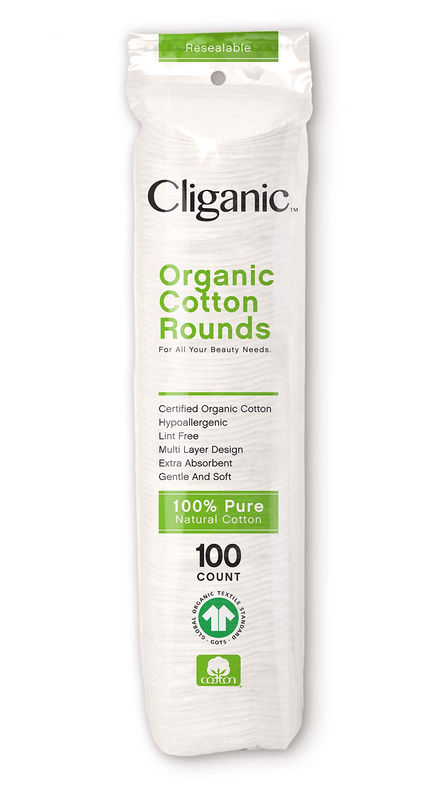 Cliganic Organic Cotton Rounds (400 Count) Makeup Remover Pads, Hypoallergenic, Lint-Free | 100% Pure Cotton