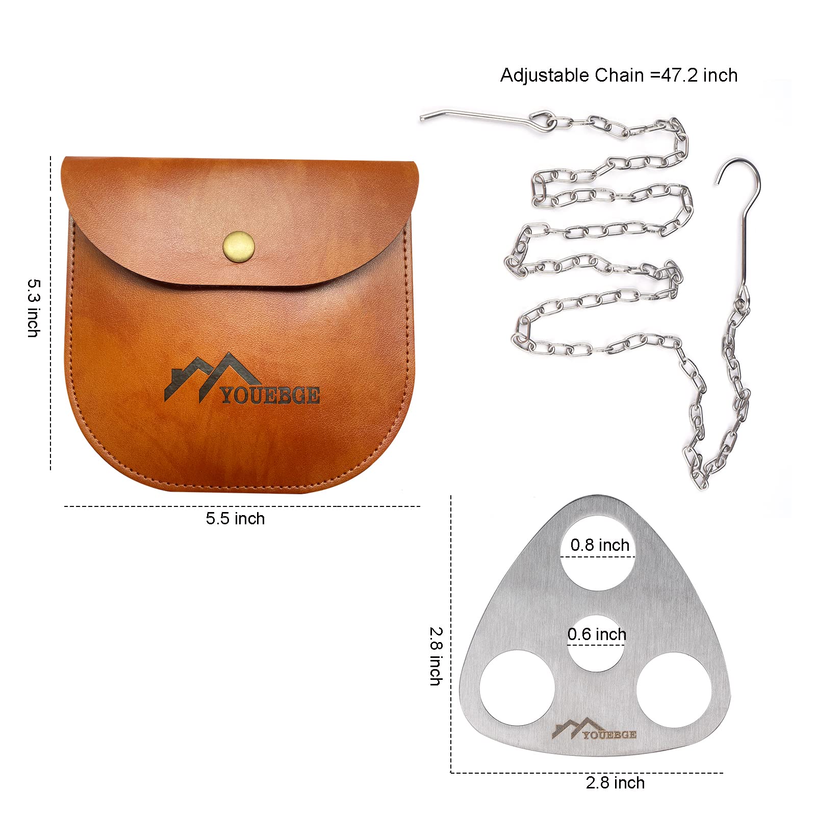 Camping Tripod Board, YOUEBGE Outdoor Cooking Tripod, Turn Branches into Campfire Tripod, Portable Camping Gadget with Adjustable Chain for Picnic Hanging Pot Cookware Accessory with Storage Bag