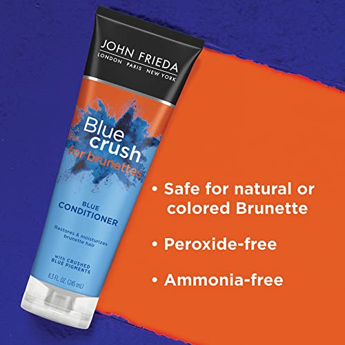 John Frieda Blue Crush Blue Shampoo and Conditioner Set for Brunettes, Crush Brassy Tones for Brunettes, 8.3 Fl Oz