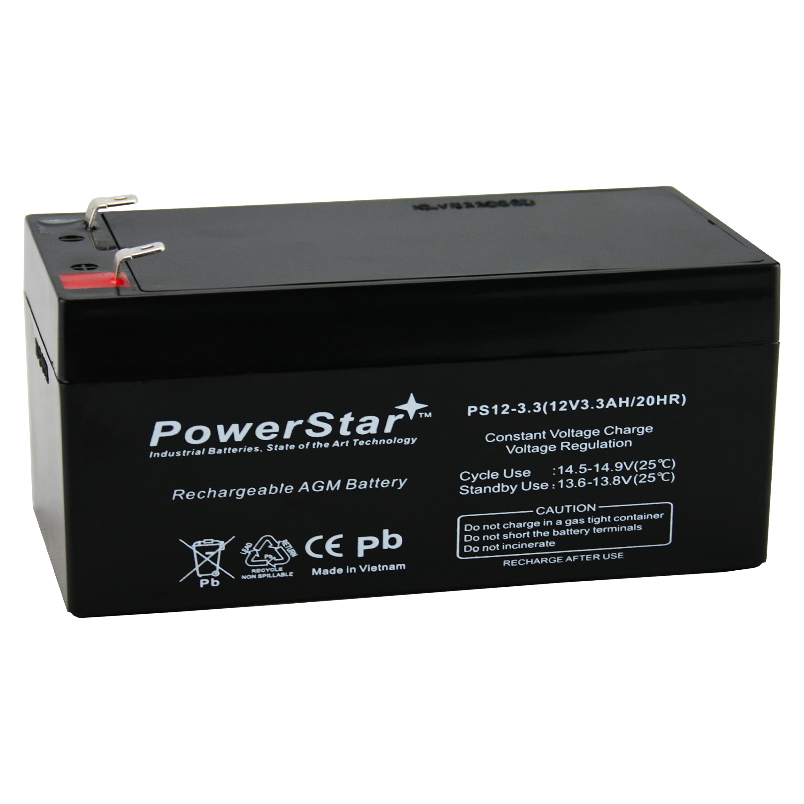 PowerStar Replacement for UB1234 - AGM Battery - Sealed Lead Acid - 12 Volt - 3.3 Ah Capacity