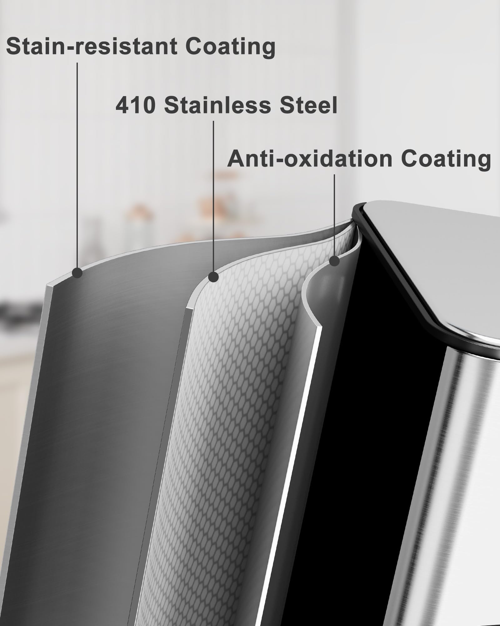 Garvee Trash Can, 15 Gallon Triple Compartment Stainless Steel Kitchen Trash Can for Recycling, 5+5+5 Gallon Plastic Inner Buckets and Quiet Close, Brushed, Airtight, Silver