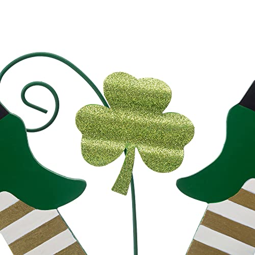 Glitzhome 31.5"H St. Patrick's Leprechaun Belt Yard Signs with Stakes, Wooden Door Wall Hanging Decor Interchangeable for Home Party Yard Lawn Patio Outdoor