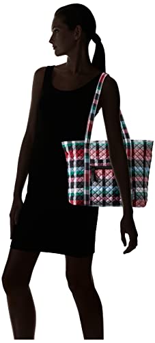 Vera Bradley Women's Cotton Small Vera Tote Bag, Ribbons Plaid - Recycled Cotton, One Size