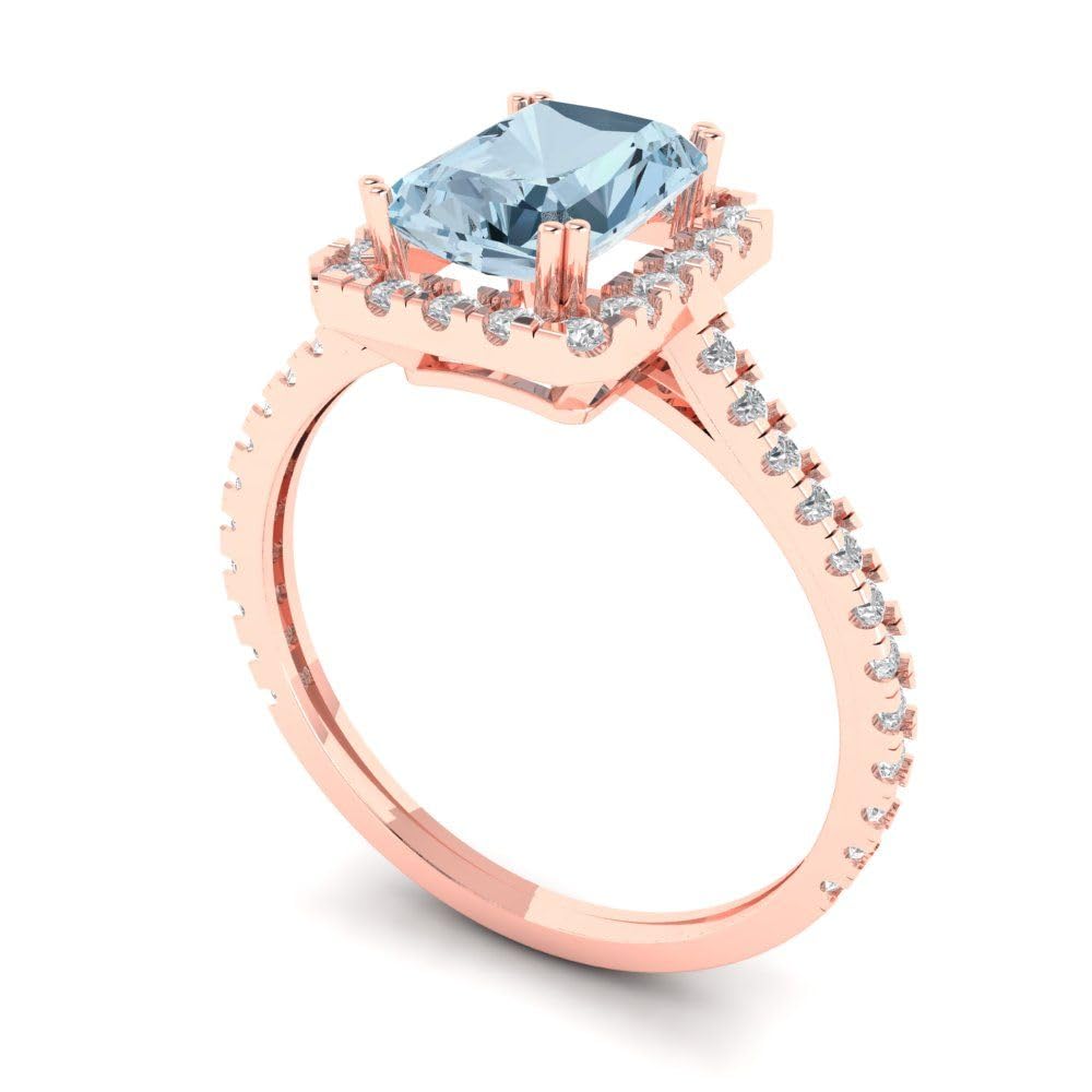 Clara Pucci 1.92ct Emerald Cut Solitaire Halo Natural Sky Blue Topaz Designer Wedding Bridal art deco Anniversary Ring 14k Rose Gold 7