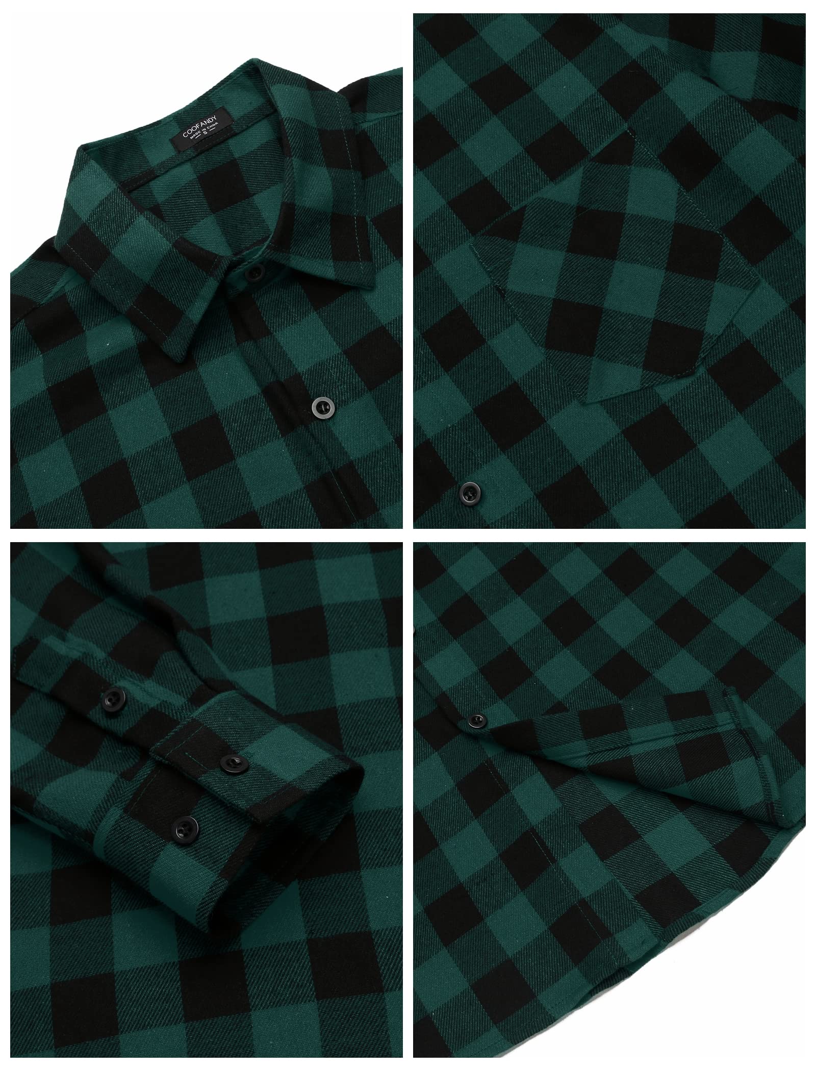 COOFANDY Mens Long Sleeve Button Up Plaid Shirts Regualr Fit Cotton Flannel Shirt
