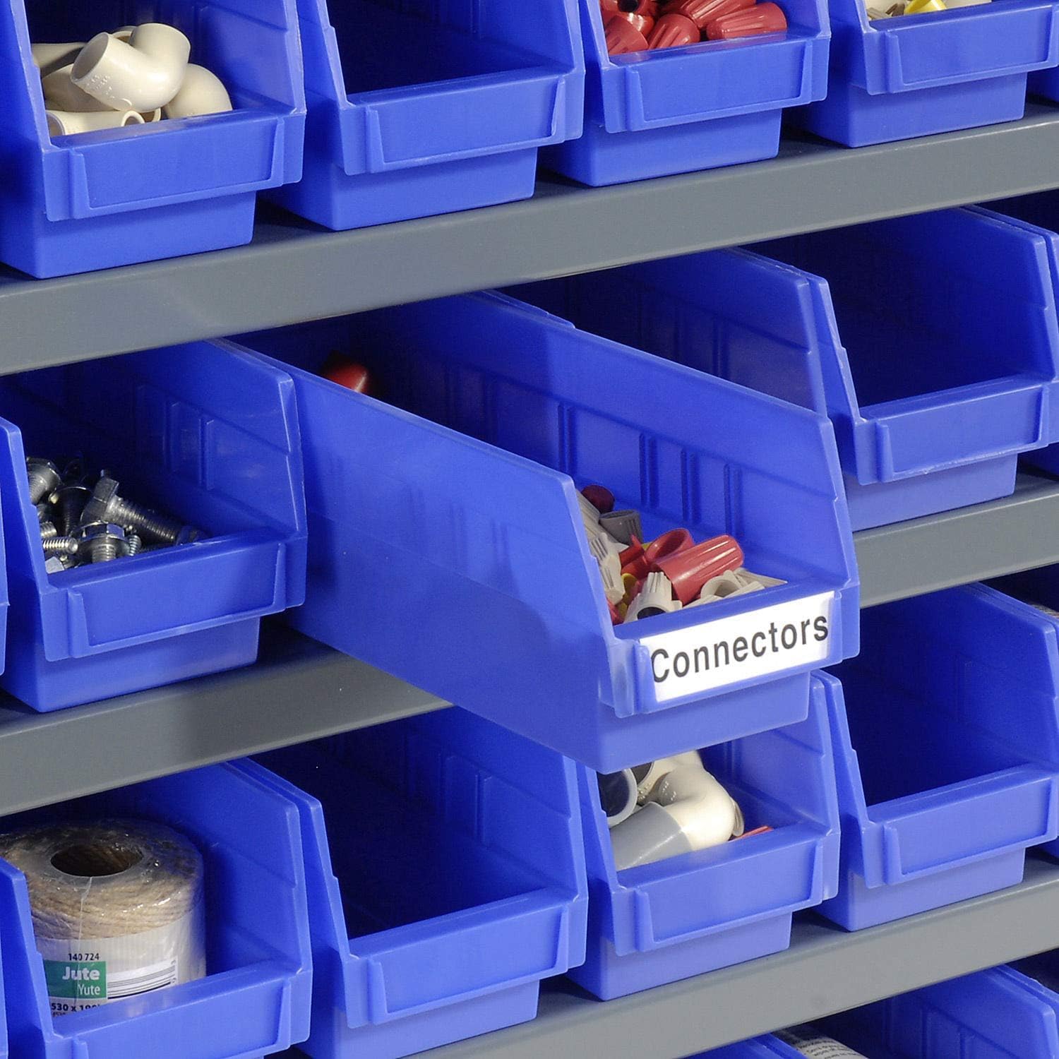 Global Industrial 7 Shelf Steel Shelving with (36) 4" H Plastic Shelf Bins, Blue, 36x12x39