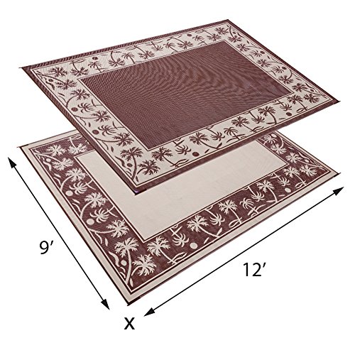 Stylish Camping Outdoor Patio / RV Camping Mat - Palm Tree (Brown/Beige, 9-Feet x 12-Feet) - 209127