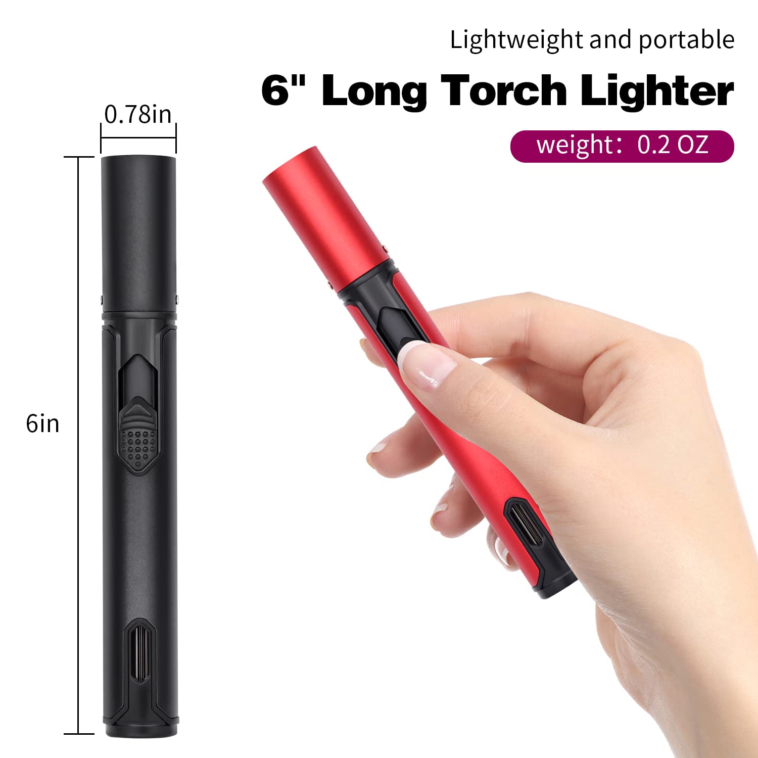 Butane Torch Lighter, 5 Pack/ 10 Pack 6in Refillable Torch Lighter, Windproof Butane Lighter, Adjustable Jet Flame Pen Torch, Pen Lighter for Grill Stove BBQ Candlek Camping(5pcs, Gas Not Included)