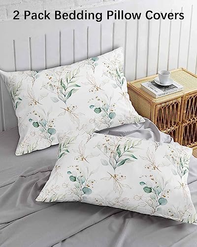 Edwiinsa Tropical Leaves Pillow Covers King Standard Set of 2 20x36 Bed Pillow, Summer Teal Leaf Spring Floral Rustic Plush Soft Comfort for Hair/Skin Cooling Pillowcases with Envelop Closure