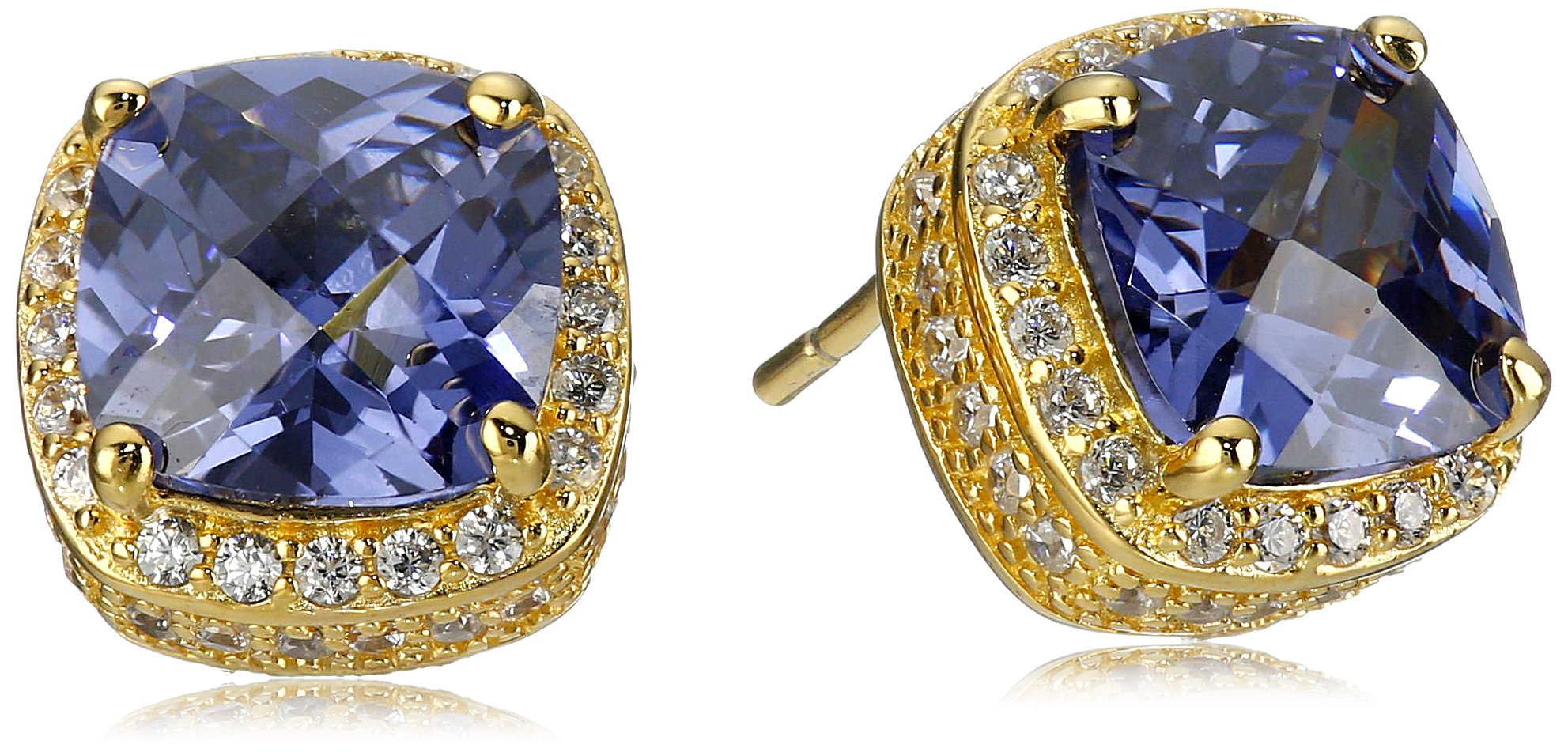 Charles Winston Sterling Silver Tanzanite Cubic Zirconia Checker Facet Earrings