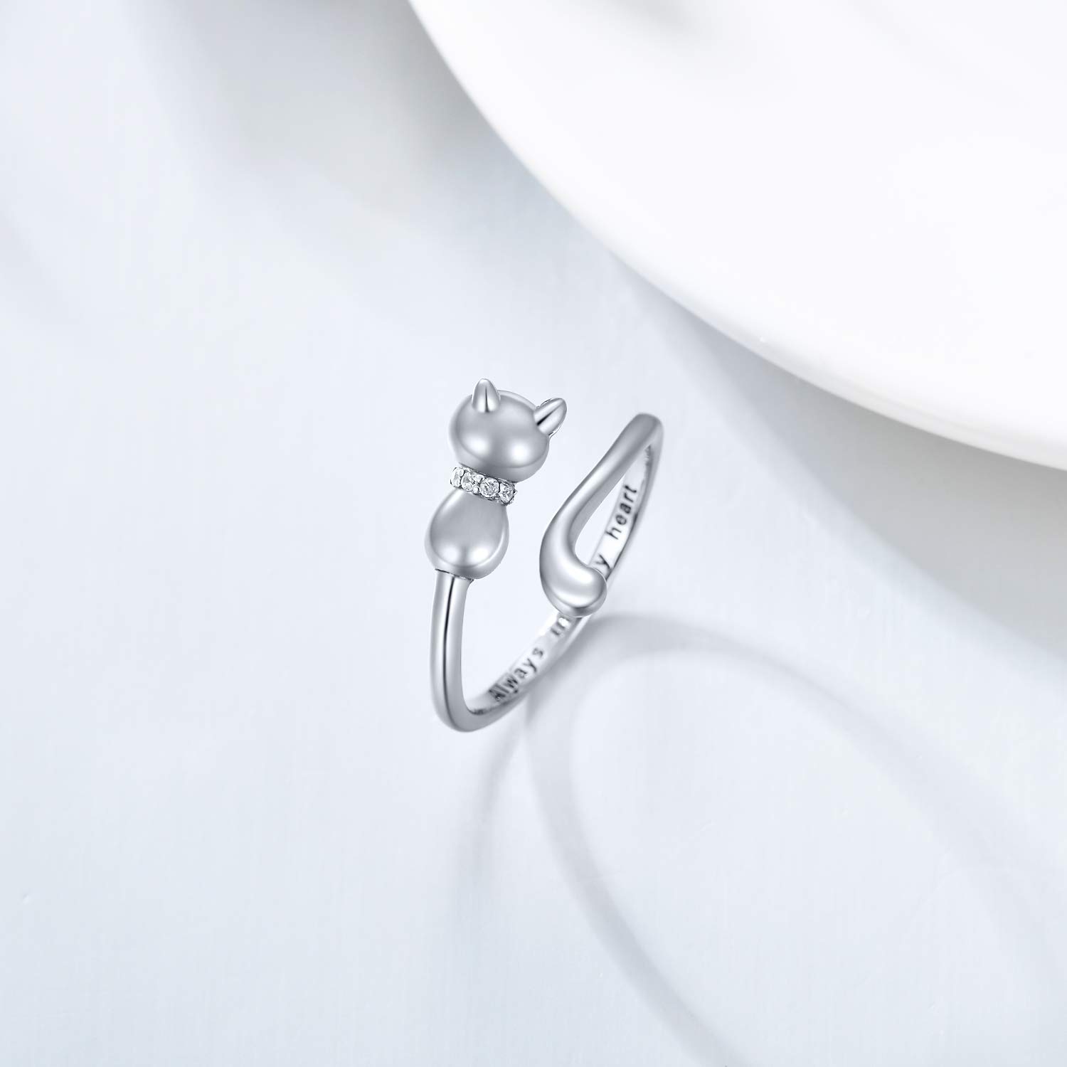 Cat Kitten Cremation Ring Jewelry for Pet Ashes 925 Sterling Silver Urn Ring Cat Fur Keepsake Memorial Locket Holder for Women (6)