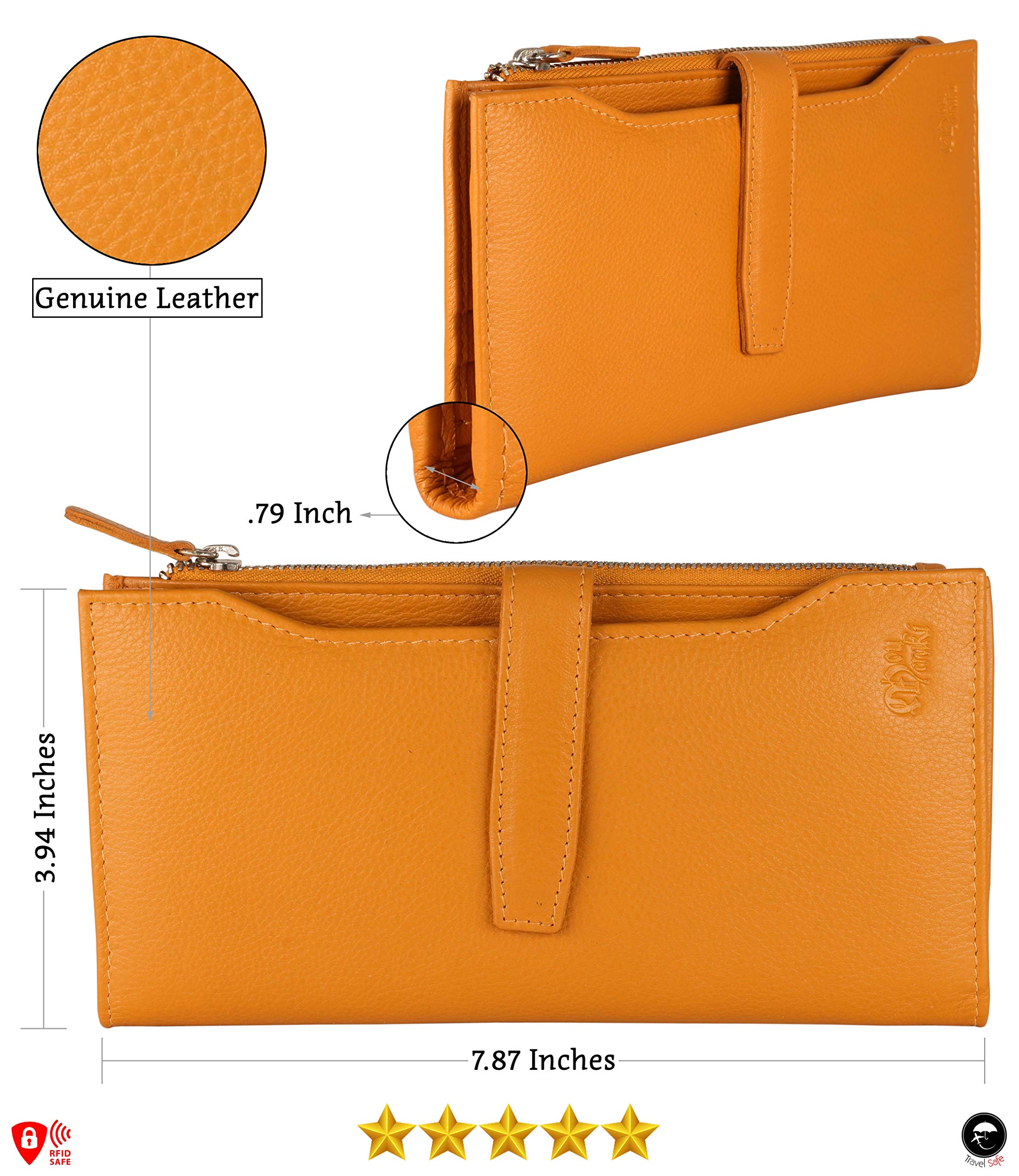 Mou Meraki Women RFID Blocking Real Leather Bifold Wallets For Women-Shield Against Identity Theft (Yellow)