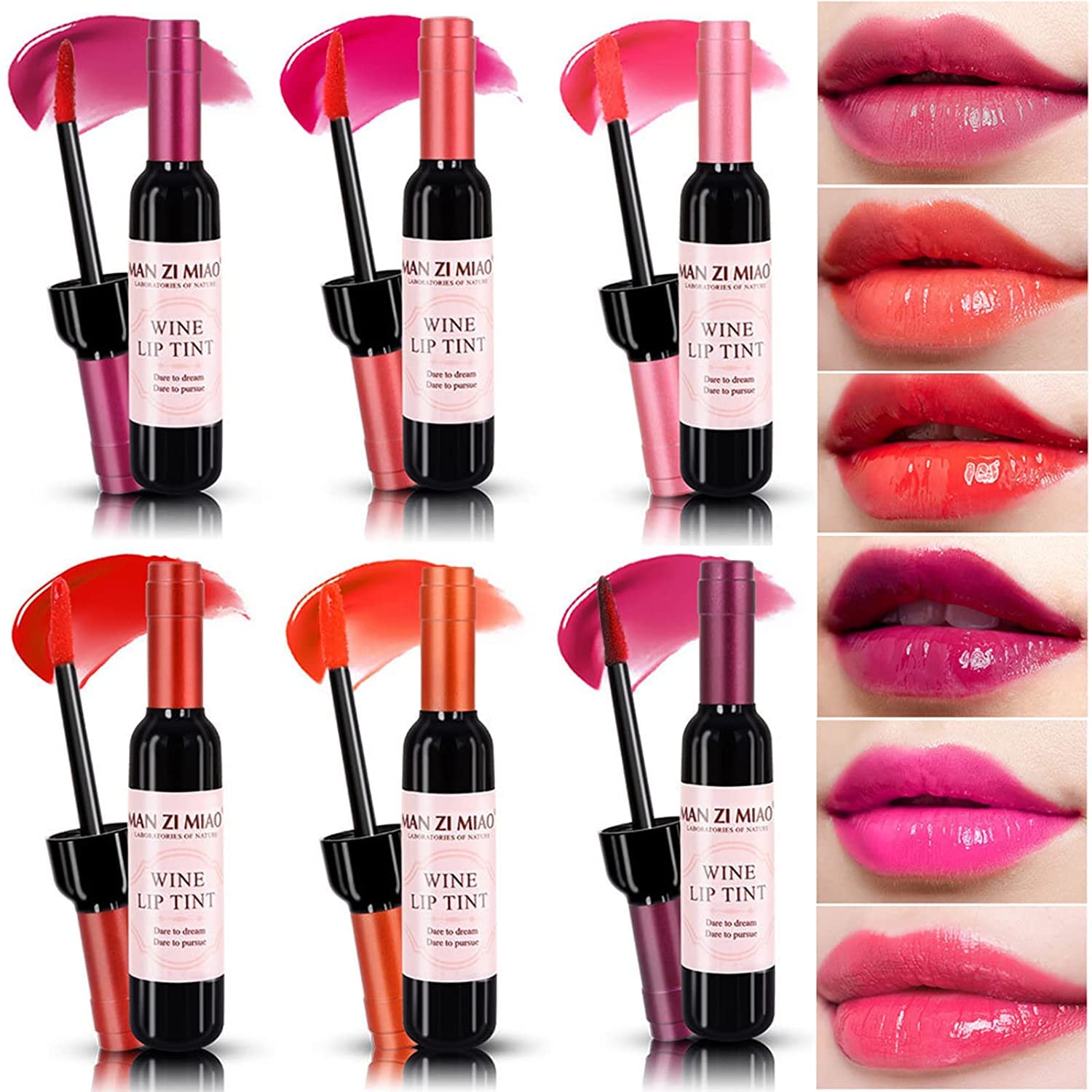 JHSLCHA Lip Gloss, Wine Lip Tint 6 Colors, Long Lasting Waterproof Lip Gloss Set, Matte Liquid Lipstick Set for Girls and Women