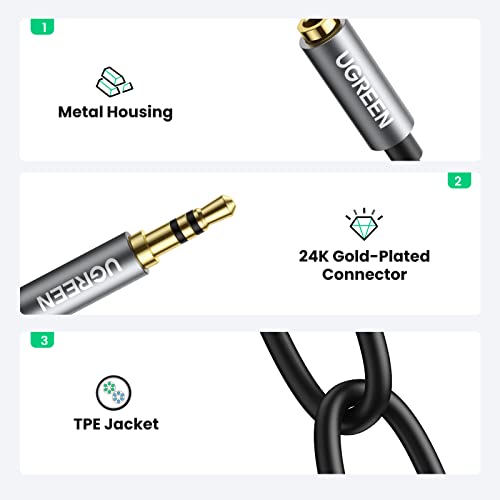 UGREEN Headphone Splitter 3.5mm Audio Stereo Y Splitter Aux Extension Cable Male to Female Dual Headphone Jack Adapter for Earphone Headset Splitter Compatible with iPhone Samsung iPad Tablet Laptop, Black