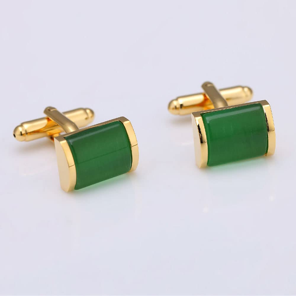 Cufflinks Men's Cufflinks Creative Cufflinks Shirt Cufflinks Emerald Opal Cuff Studs Gold Cuffs Cufflinks for Every Occasion (Cufflinks Box Included)