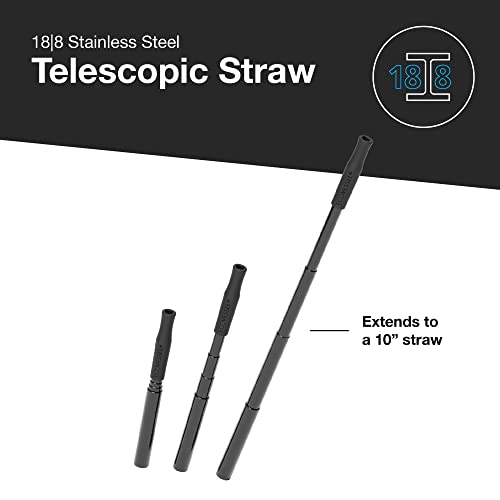 EcoVessel QUICKSTRAW β Stainless Steel Straw with Telescopic Function comes with Straw Cleaning Brush and Travel Case (Black Shadow)