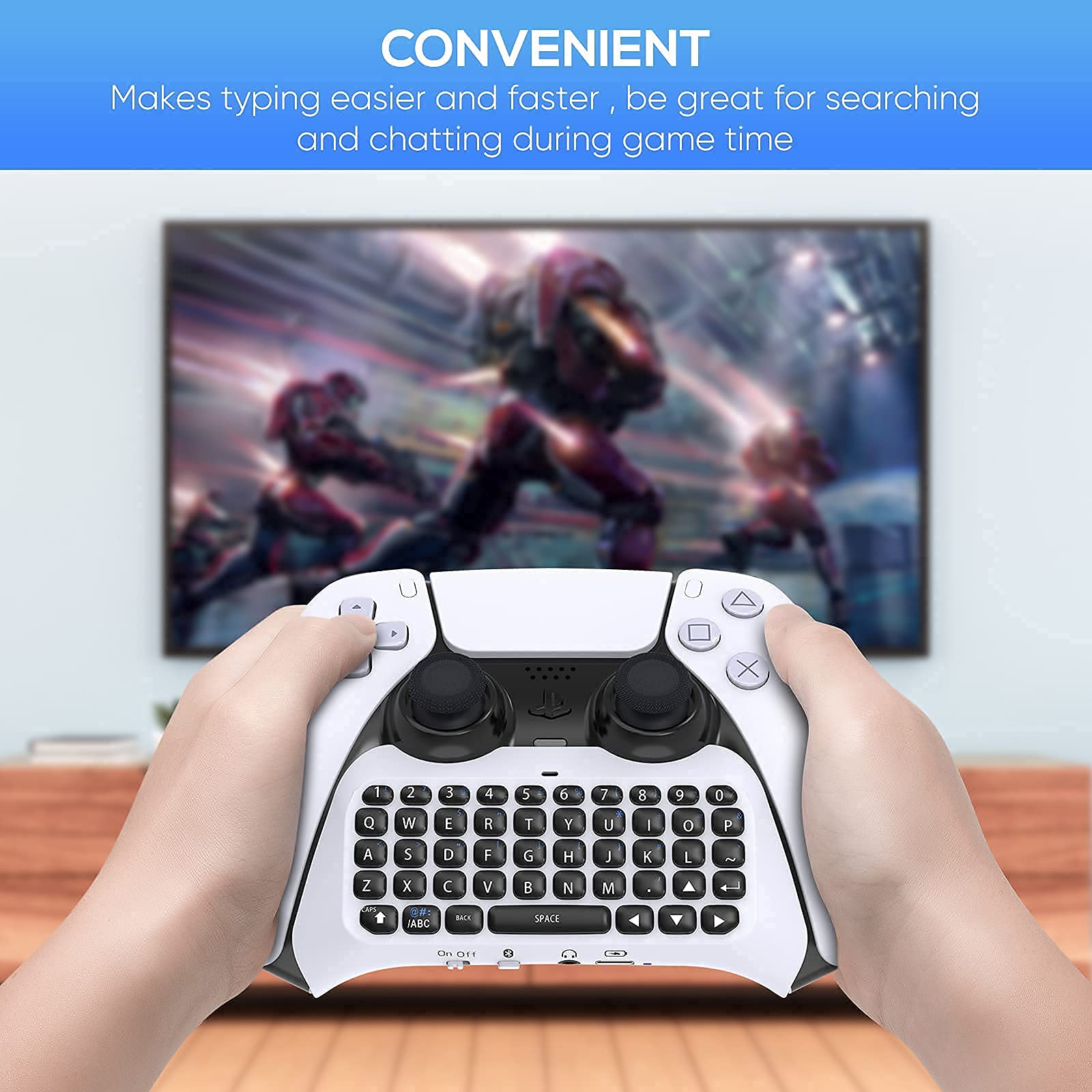 Controller Keyboard for PS5, Wireless Qwerty Keyboard Bluetooth 3.0 Mini Rechargeable Keypad Chatpad with Built-in Speakers, Live Chat 3.5mm Audio Jack for Playstation 5 Dualsense Controller
