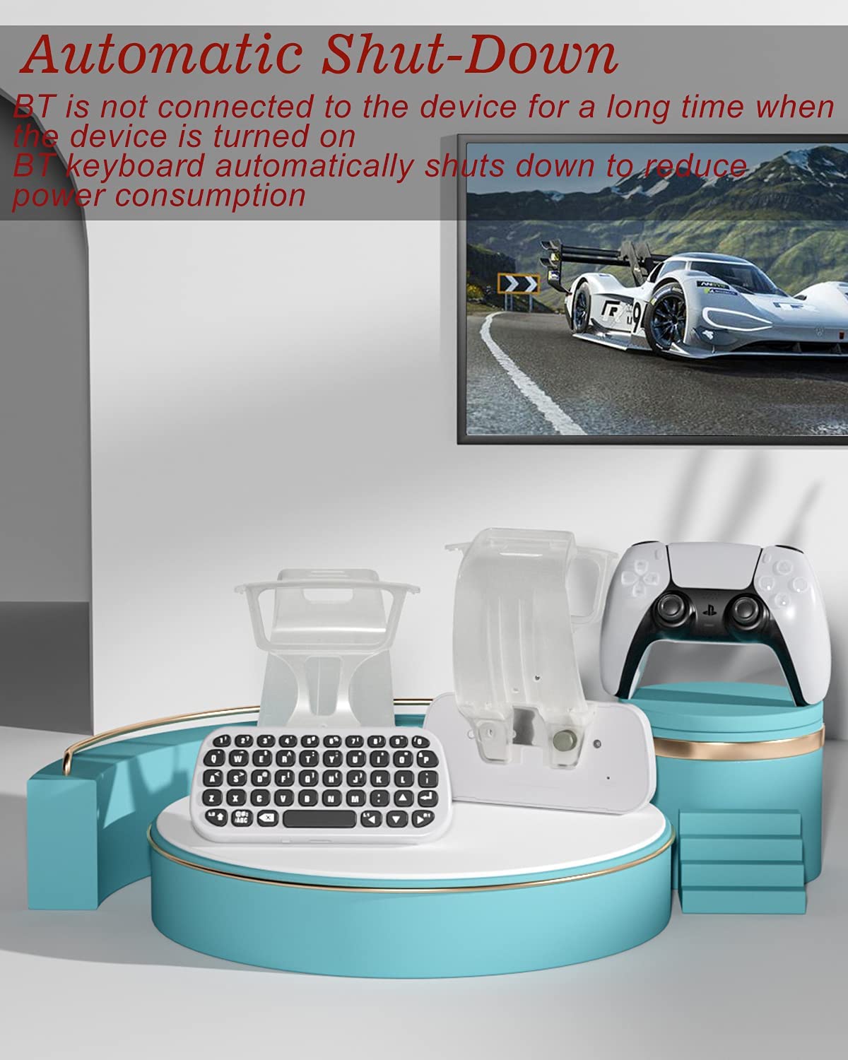 Controller Keyboard for PS5, Joso Wireless Chatpad, Bluetooth 5.0 Connect, Mini Keyboard/Gaming Keyboard for PS5 Accessories, No Input Delay, Play 30 Hours - White