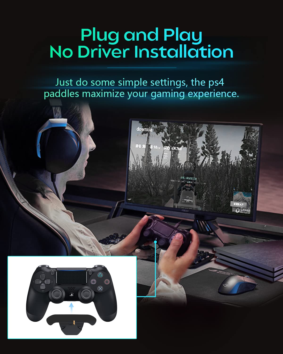 Controller Paddles, AOLION Back Button Attachment with 2 Replaceable Buttons and Front OLED Screen Strike Pack PS4, PS4 Controller Accessories
