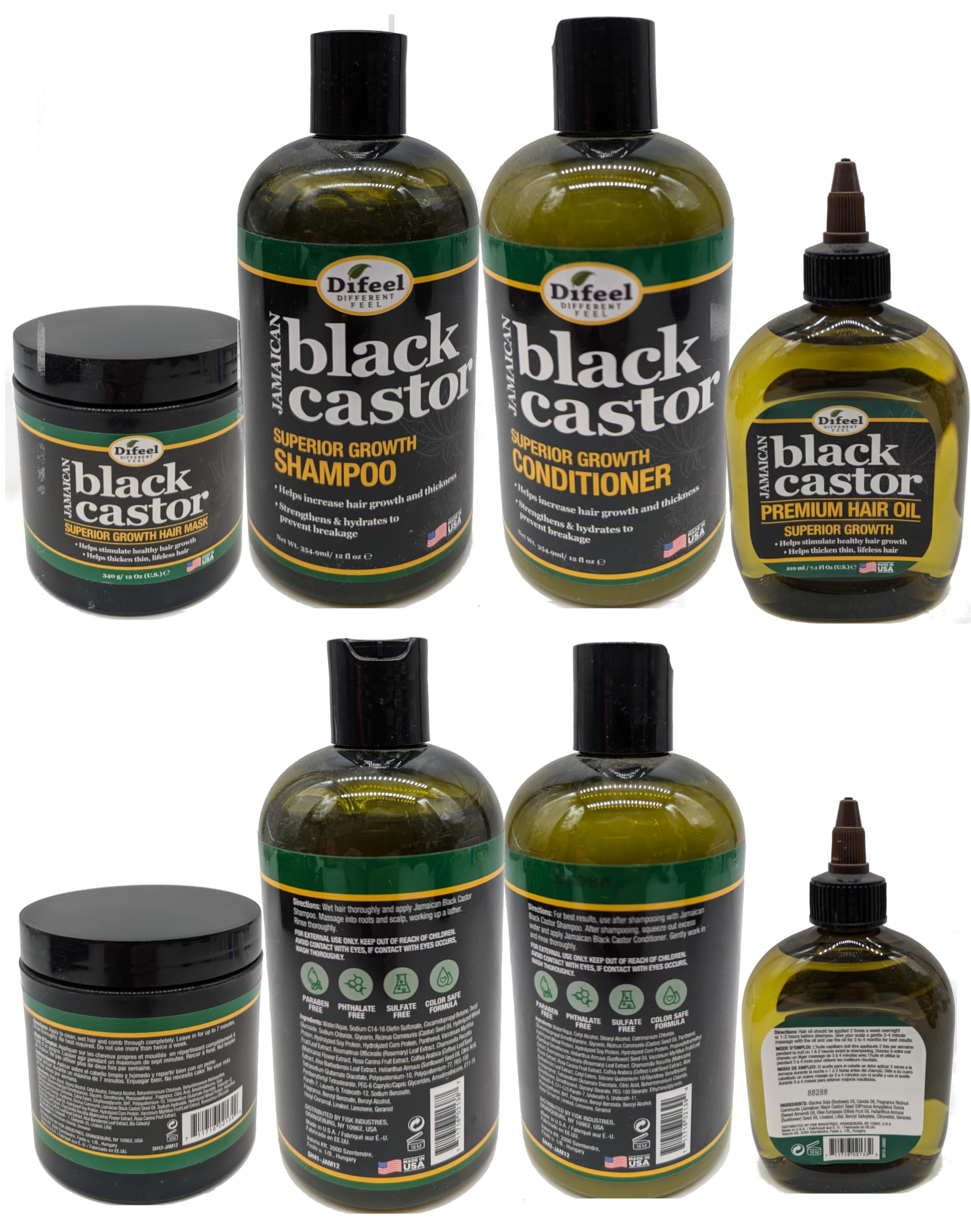 Difeel Superior Growth Jamaican Black Castor Shampoo & Conditioner Gift Set 4-PC Boxed Hair Care Collection
