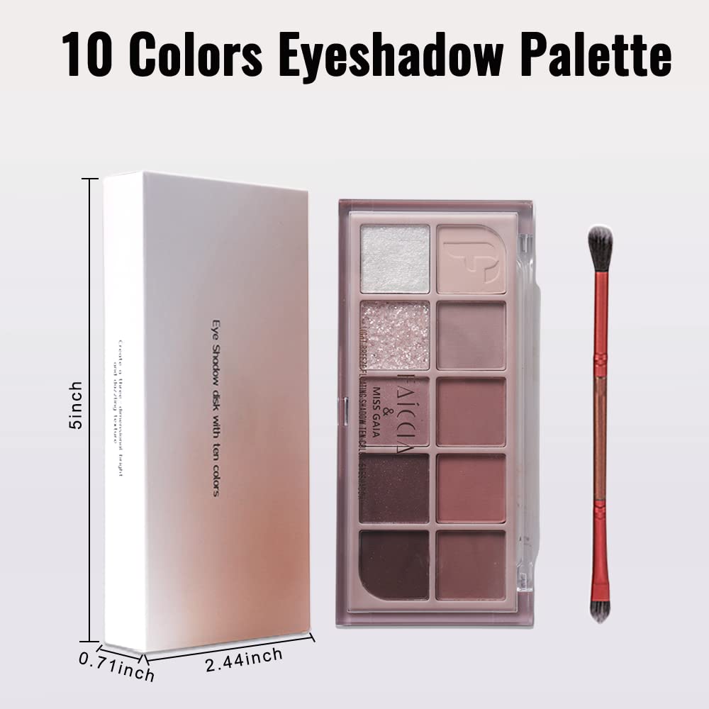 Erinde 10 Color Eyeshadow Palette Makeup - Matte Shimmer Glitter Eye Shadow, Ultra-Blendable, High Pigmented, Naturing-Looking, Neutral Nude Eyeshadow Palette with Brush, Smoke Purple Rose