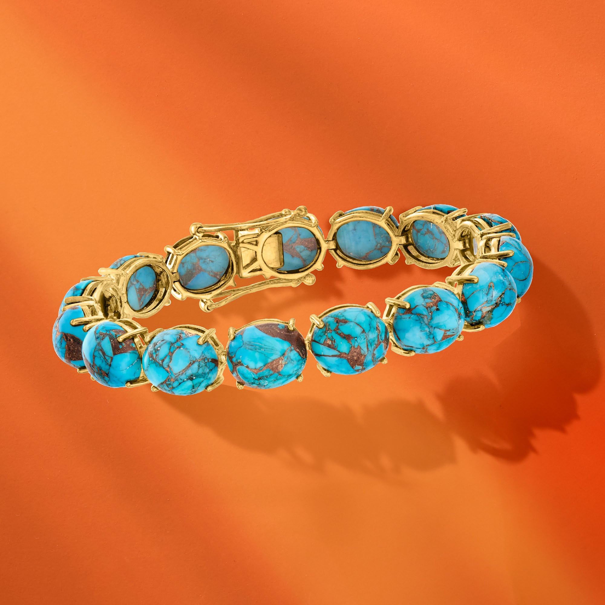 Ross-Simons Turquoise Bracelet in 18kt Gold Over Sterling. 7 inches