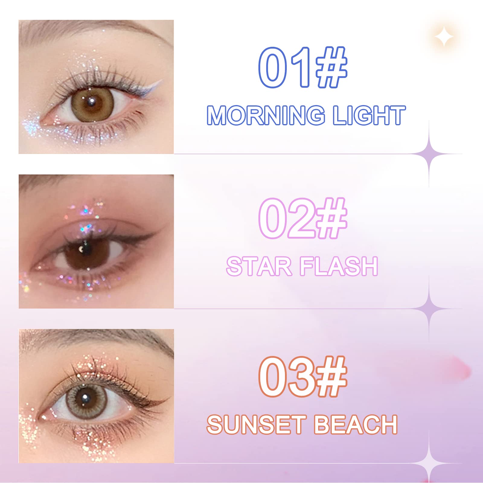 Erinde Liquid Glitter Eyeliner Eyeshadow, Shimmer Metallic Liquid Eye Shadow, Long Lasting, Easy to Apply, Quick Drying, Loose Glitter Glue for Korean Sparkle Tear Drop Makeup, 6PCS