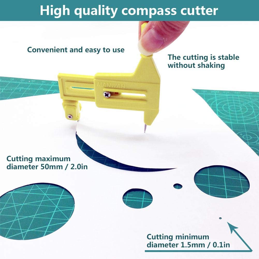Circle Paper Cutter, 1.5-50mm Adjustable Diameter Compass Circle Cutter Craft Cutting Tools for Paper, Cardboard, Foam