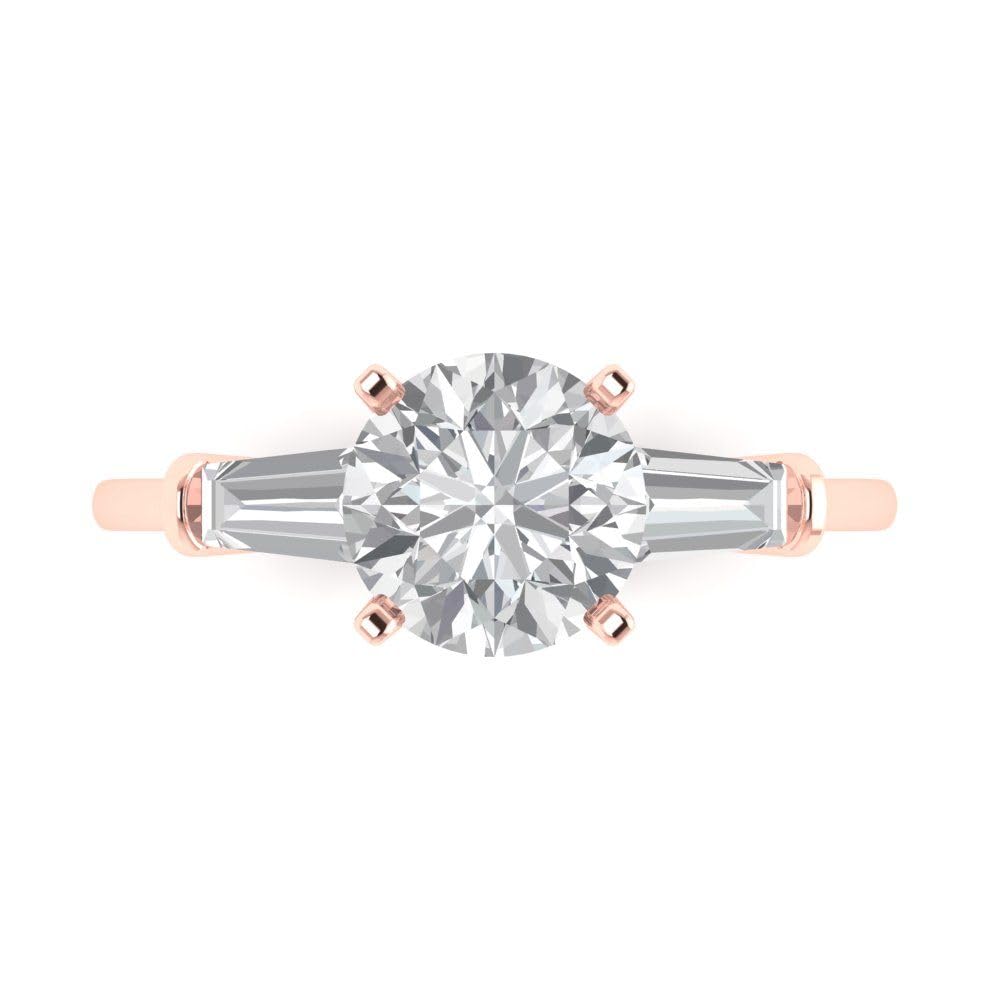 Clara Pucci 2 ct Round Cut 3 stone Solitaire Lab Created White Sapphire Designer Anniversary Bridal Engagement Ring 14k Rose Gold 9.5