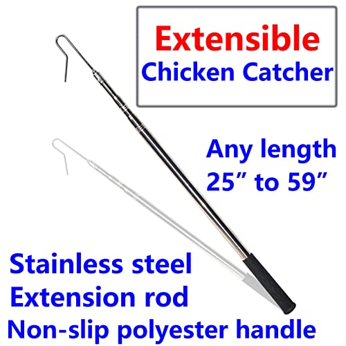 GLOBOTECH Extendable Chicken Catcher Leg Hook - Stainless Poultry Hook Fowl Catcher, 25" Extend to 59", Perfect Tool for Safe and Easy Handling of Fowl, Duck Catcher Instead of Bird Catching Net