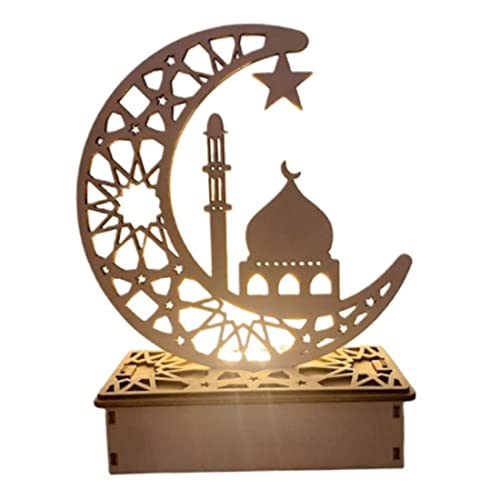 Eid Decorations Lights,Wooden Moon Star Ramadan Lights Eid Table Ornament Ramadan Table Lights for Ramadan Table Decor