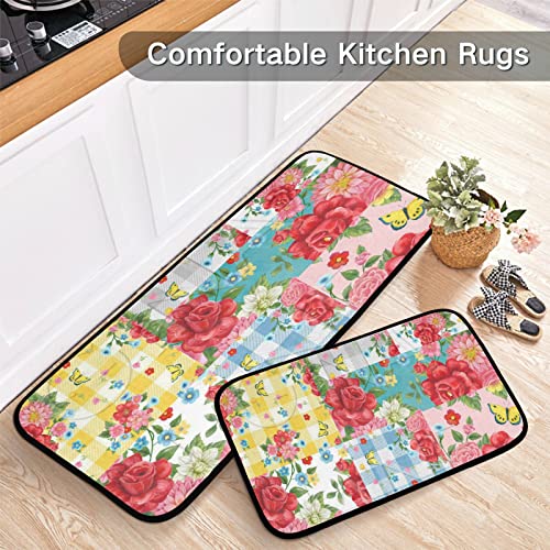 Rose Flower Butterfly Kitchen Mats The Flower Floral Kitchen Rugs Runner Laundry Rug Non Slip Floor Door Mats Soft Doormats Carpet Home Decor Set of 2