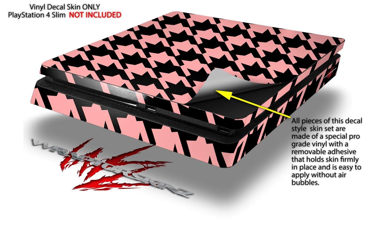 Vinyl Decal Skin Wrap compatible with Sony PlayStation 4 Slim Console Houndstooth Pink on Black (PS4 NOT INCLUDED)