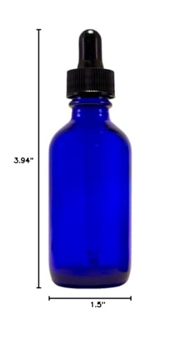 Premium Vials B37-6 Cobalt Glass Bottles for Essential Oils with Glass Eye Droppers, 2 oz Capacity, Blue (Pack of 6)