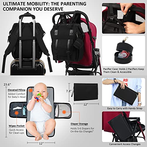 ROSEGIN 35L Large Diaper Bag Backpack for Boy Girl, Multi-Functional Baby Bag with Changing Pad, Pacifier Holder, Waterproof, Black Plus XL Fits 2 Kids Twins, Perfect Baby Shower for Mom Dad Newborn