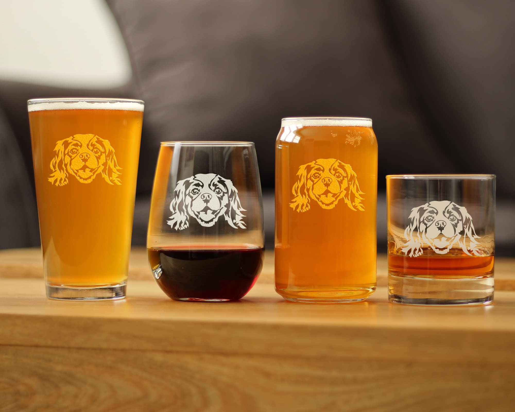 Cavalier King Charles Spaniel Stemless Wine Glass - Cute Dog Themed Decor and Gifts for Moms & Dads of Cavaliers - Large 17 Oz