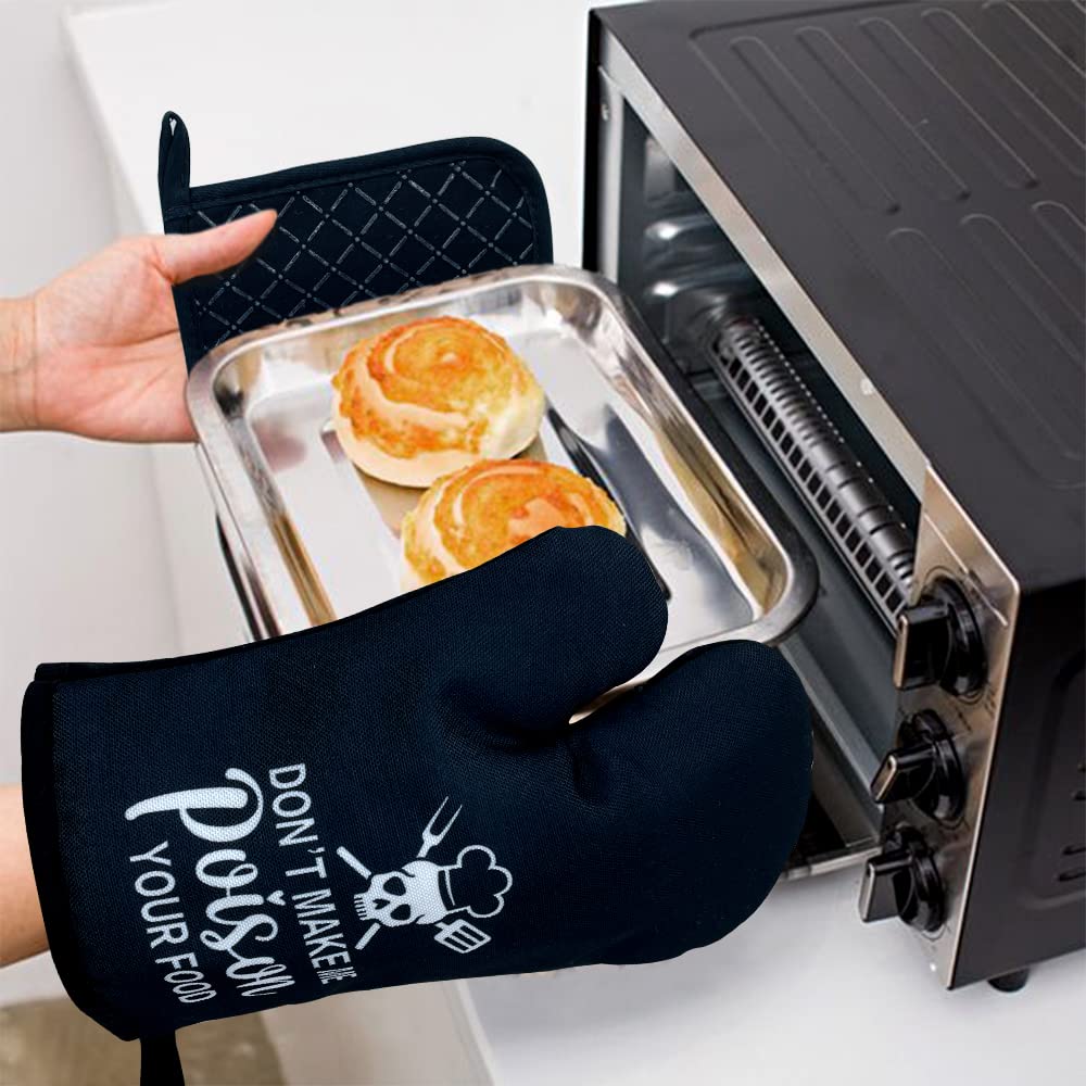 Don't Make Me Poison Your Food,Oven Mitts and Pot Holders Sets of 2,Funny Oven Mitt,Silicone Non-Slip Oven Mitts,Cute Housewarming Gift,Perfect for Kitchen,Cooking,Baking,Grilling