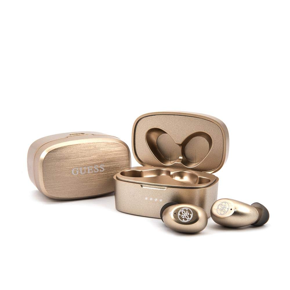 CG MOBILE Guess Earbuds with Charging Base and Built in Microphone Bluetooth 5.0 Earphones Gold.