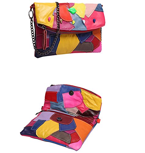 Sibalasi-Women Colorblock Lambskin Leather Multicolor Crossbody Bag Black Handbag Halloween Skull Studded Purse(AMulticolor)