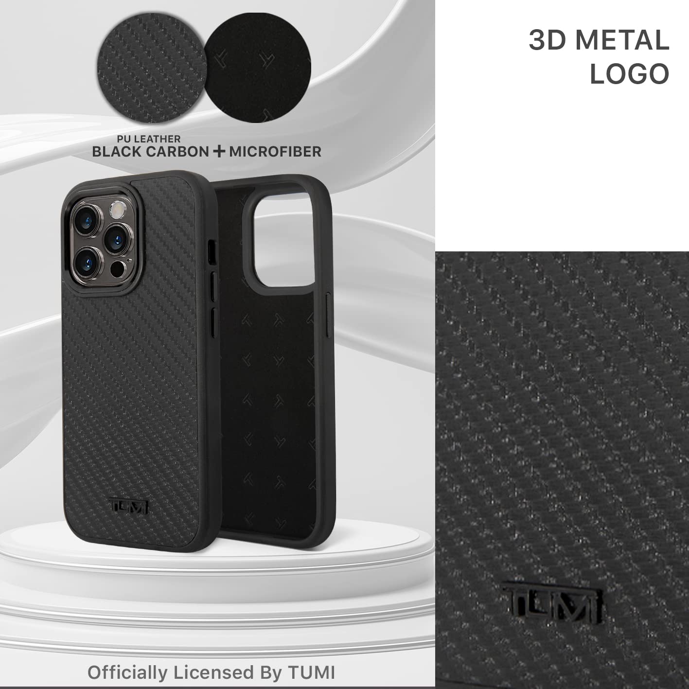 CG MOBILE TUMI Phone Case for iPhone 14 Pro in Black Aluminum Carbon Pattern, Real Protective & Durable Case with Easy Snap-on & Signature Logo