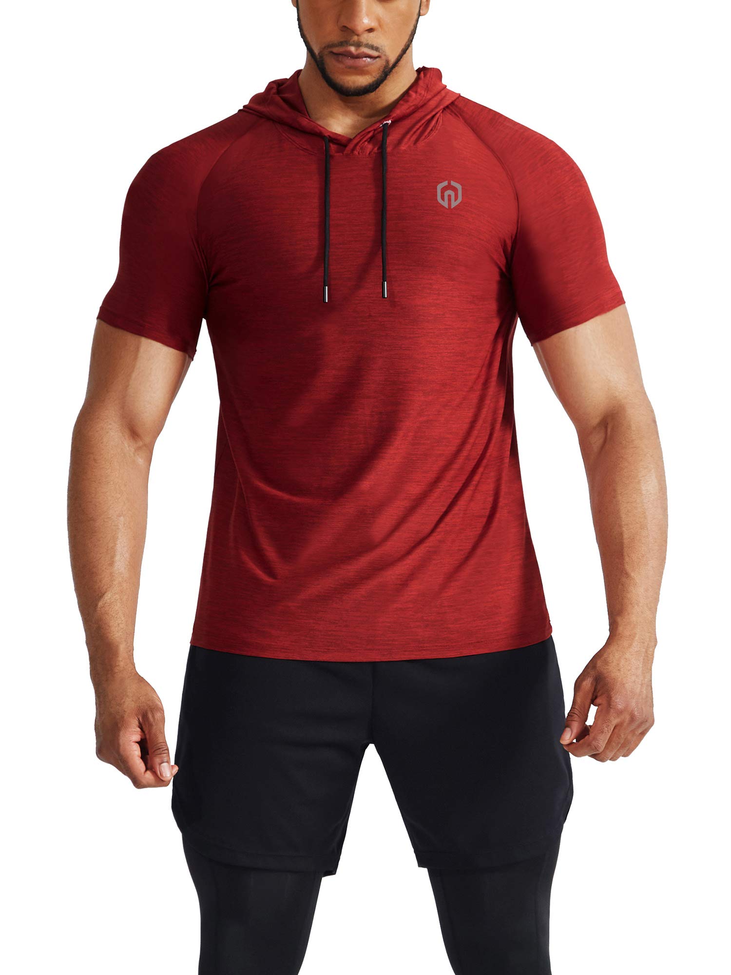 NELEUS Men's 3 Pack Dry Fit Running Shirt Workout Athletic Shirt with Hoods,Grey Black,Slate Gray,Red,US M,EU L