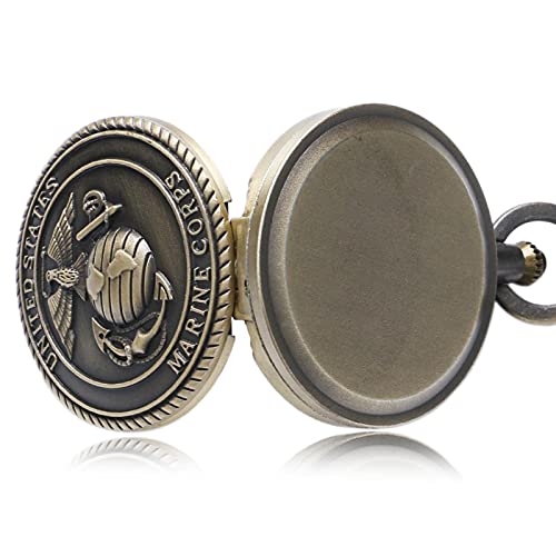 HEYBEC United States Marine Corps Pocket Watches Men Style Watch Necklace Pendant Clock-Red