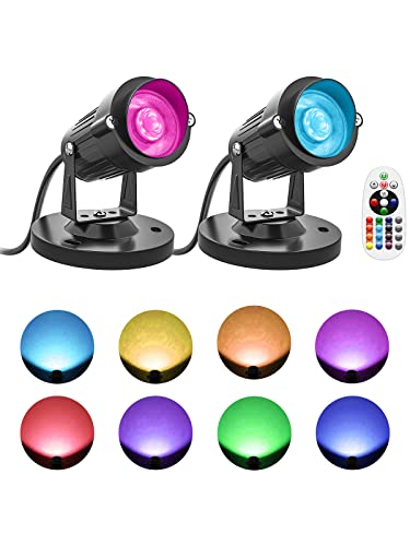 DOREIO Christmas 5W RGBW Led Up Lights Indoor Spot Lights with Remote 16 Color Changing & Warm White for Painting Artwork US 2-Plug 6 FT Cord with Floor Foot Switch (2 Pack with Base and Stake)