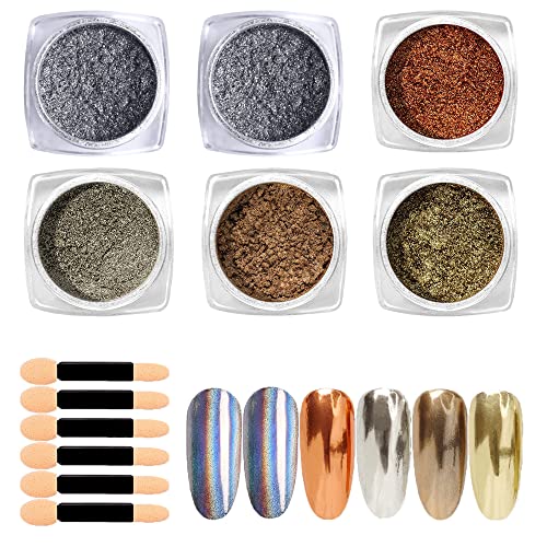 S SNUOY Nail Art Powder Holographic Nail Powder Metallic Mirror Effect Manicure Phantom Laser Color Pigment Gel Polish Glitter Dust Decoration Sets with Eyeshadow Sticks