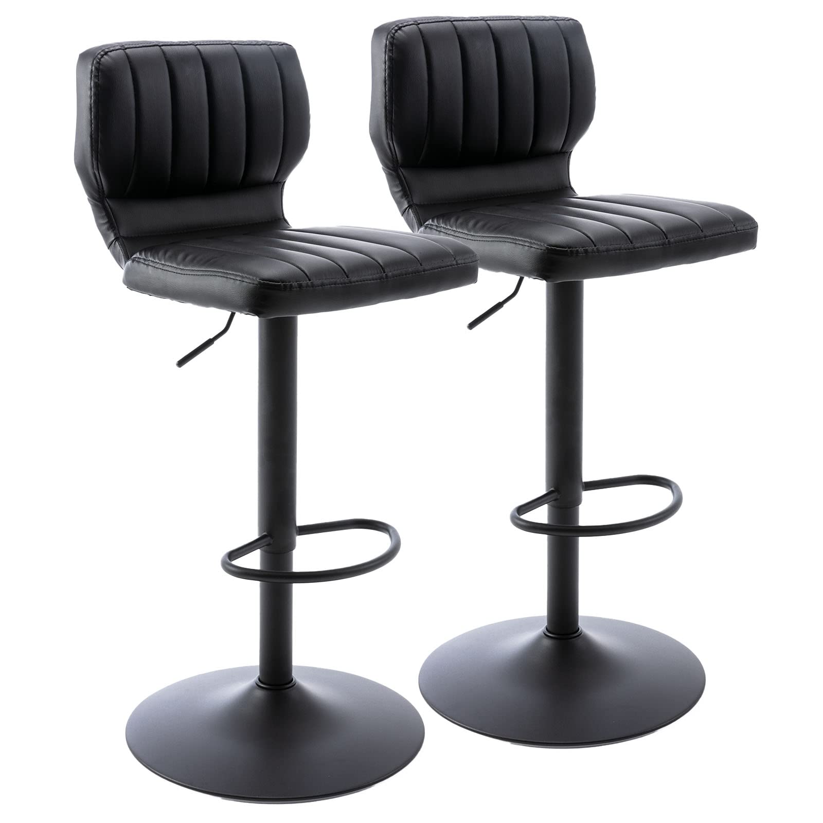Brage Living Adjustable Bar Stools Set of 2, Modern PU Leather Swivel Barstools with Back, Armless Airlift Counter Height Bar Chairs for Kitchen Dining Pub Cafe (White)