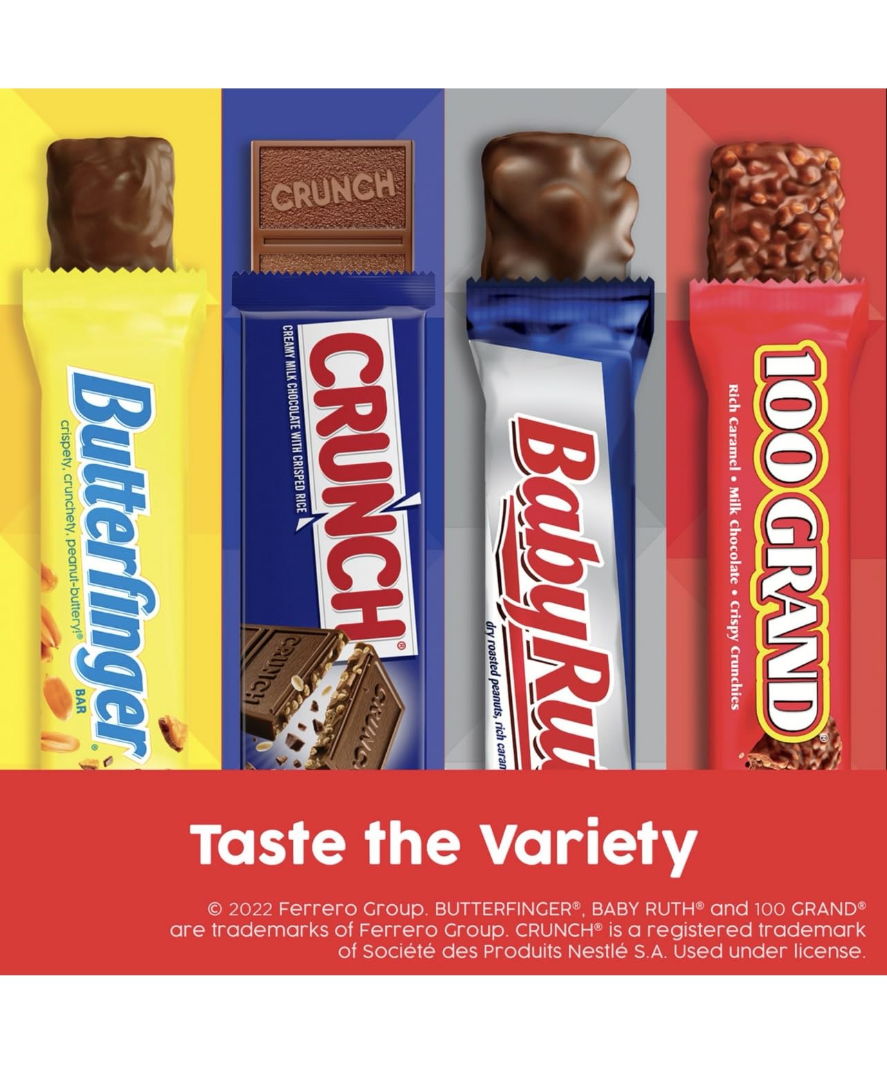 Butterfinger, CRUNCH, Baby Ruth and 100 Grand, Full Size Bars (36 ct) + XALEZ TM Gift Box