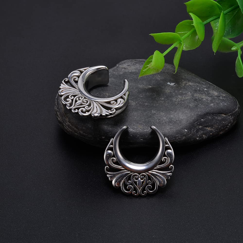 COOEAR 1 Pair Silver and Black Notched Flower Vine Ear Expander Gauges Flesh Earrings Plugs And Tunnels.