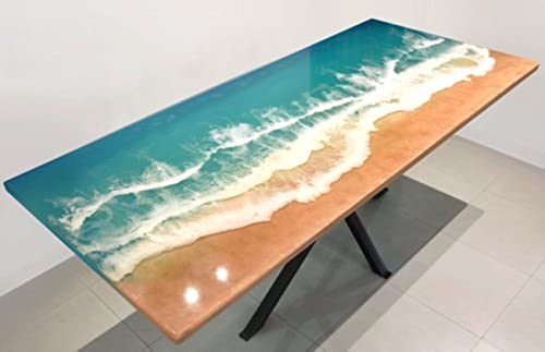 Epoxy Table, Beach View Wooden Epoxy Table, 72" x 36" Inch Natural Effect of Returning Water on Beach Dining Table, Natural Wood Epoxy Eating Table, Resin Table, Piece of Conversation