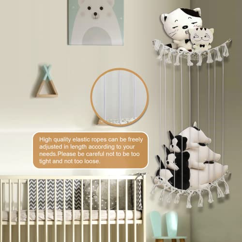 Stuffed Animal Storage Hammock, SCREPRETI Corner Plush Toys Holder with Lights, Length Adjustable Hanging Toy Organizer for Nursery Play Room Bedroom Kid Room