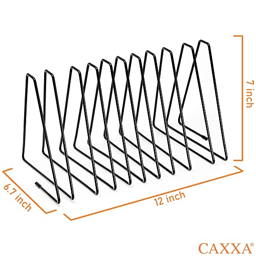 CAXXA 10 Slots Triangle Bookshelf, File Sorter, Metal Wire Magazine Holder, Document Holder, Black